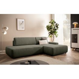 Ecksofa Home Affaire "TORGE, Schlafsofa Cord, Samtvelours u. Strukur fein, Couch in L-Form", gr&uuml;n (khaki), B:276cm H:82cm T:164cm, 100% Polyester, Sofas, Ecksofa, Schlaffunktion und Bettkasten, Liegefl&auml;che: 210x125 cm, neues Design