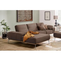 Ecksofa W.Schillig "run, Designsofa mit tollem Sitzkomfort, bequem, L-Form", braun (chocolate w82), B:319cm H:88cm T:178cm, Longlife Xtra-Leder Z73: Naturwalkleder der Luxusklasse aus den erlesensten Rohh&auml;uten. Hautst&auml;rke 1, 1 &ndash; 1, 3 mm;ROHLEDER Jacquard-Flachgewebe Q2 W60 (63% Polyester, 37% Polyacryl);ROHLEDER Chenille-Flachgewebe Q2 W77 (68% Polyacryl, 32% Polyester);Stoff S37 (100% Polyester),