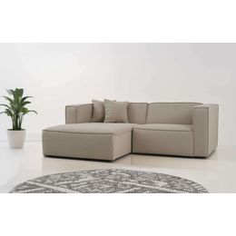 Ecksofa OTTO HOME "Tammie", beige (sand), B:222cm H:73cm T:154cm, 100% Polyester, Sofas, Ecksofa, Breite 222 cm, Webstoff fein, bodentief, mit Wellenunterfederung
