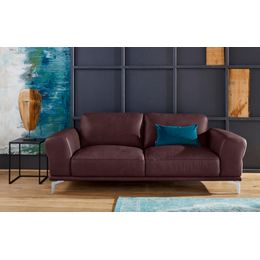 2,5-Sitzer W.Schillig "montanaa", braun (mocca z69), B:212cm H:78cm T:94cm, Sofas, 2 5-Sitzer, mit Metallf&uuml;&szlig;en in Silber matt, Breite 212 cm