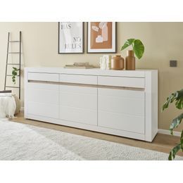 Sideboard Home Affaire "Chester, moderne Anrichte, Kommode mit Stauraum, Schrank, Wei&szlig; Matt", wei&szlig;, B:217cm H:90cm T:42cm, Holzwerkstoff, Sideboards, Sideboard, austauschbare Blende in Griffleiste, zeitloses Design, 217 cm breit