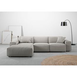 Ecksofa Home Affaire "Glimminge auch in Breitcord, Feincord, Boucl&eacute; + Easy care-Bezug", grau (hellgrau), B:294cm H:71cm T:191cm, 100% Polyester, Sofas, Ecksofa, L-Form, Breite 294, Zierkissen