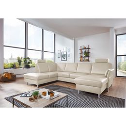 Wohnlandschaft DIE PLANBAR "PN-EM18013 U-Form, mit Kopfst&uuml;tzen", beige (ecru), B:305cm H:100cm T:200cm, Sofas, Wohnlandschaft, wahlweise mit Bettfunktion und Stauraum