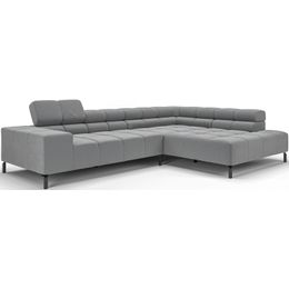 Ecksofa Home Affaire "Ancona New, wahlweise motorische Sitztiefenverstellung, auch in Cord", schwarz (anthrazit), B:321cm T:216cm, 100% Polyester, Sofas, Ecksofa, feine Steppung, mit Kopfteilverstellung, 3 Zierkissen, L-Form