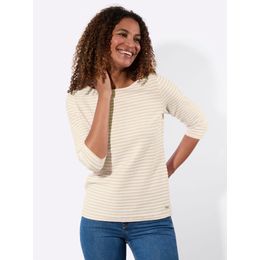 3/4-Arm-Shirt Casual Looks "Ringelshirt", Damen, Gr. 44, elfenbein, wei&szlig;, geringelt, 54% Polyester, 36% Baumwolle, 10% Viskose, gemustert, gestreift, mehrfarbig, U-Boot-Ausschnitt, Shirts 3/4-Arm-Shirt