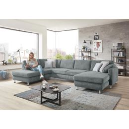 Wohnlandschaft DIE PLANBAR "MP-IN19027 U-Form", blau (ocean), B:346cm H:82cm T:220cm, 100% Polyester, Sofas, Wohnlandschaft, wahlweise mit Bettfunktion, frei im Raum stellbar