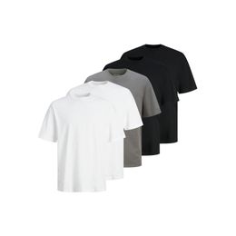 Jack & Jones Kurzarmshirt JACK & JONES "JJHUGO LOOSE TEE SS CREW NECK 5PK MP", Herren, Gr. S, wei&szlig; (wei&szlig; pack:2x wei&szlig;, 2x schwarz, 1x castlerock), Jersey, Obermaterial: 100% Baumwolle, unifarben, loose fit normal, Rundhals, Shirts Kurzarmshirt, Baumwolle, loose fit