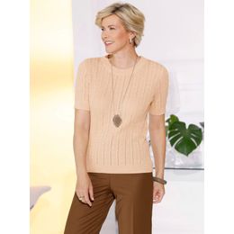 Ajourpullover CLASSIC "Ajour-Pullover", Damen, Gr. 42, sand, 55% Baumwolle, 45% Viskose, unifarben, Pullover Ajourpullover