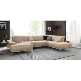 Wohnlandschaft Home Affaire "Caluna", beige, B:334cm H:81cm T:235cm, Flachgewebe Mura: (100% Polyester);Luxus-Microfaser Vintageoptik (100% Polyester);Luxus-Mikrofaser (90% Polyester, 10% Polyamid), Sofas, Wohnlandschaft, Inkl.Sitztiefenverstellung, wahlweise mit Kopf- und Armteilverstellung
