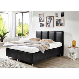 Boxspringbett, schwarz, B:154cm L:210cm, Bezug Unterbox und Kopfteil: Microfaservelours, 100% Polyester in Leder-Optik;Bezug Obermatratze: 100% Polyester, waschbar bis 60C, Westfalia Schlafkomfort, Komplettbetten, Boxspringbett