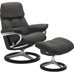 Relaxsessel stressless "Ruby", grau (rock paloma), B:78cm H:100cm T:76cm, Leder PALOMA: durchgef&auml;rbtes Semianilin-M&ouml;belleder;Leder BATICK: durchgef&auml;rbtes und genarbtes M&ouml;belleder, Sessel, Relaxsessel, mit Signature Base, Gr&ouml;&szlig;e M, Gestell Eiche, Wenge, Braun & Schwarz