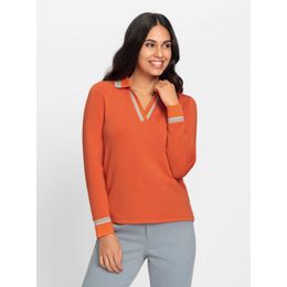 Poloshirt Inspirationen "Poloshirt", Damen, Gr. 40, orange (orange, sand, gemustert), 50% Modal, 44% Polyester, 6% Elasthan, gemustert, mehrfarbig, unifarben, V-Ausschnitt, Shirts Poloshirt