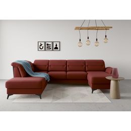 Sit & More Wohnlandschaft SIT & MORE "Sinatra U-Form", rot (bordeaux), B:326cm H:85cm T:220cm, 100% Polyester, Sofas, Wohnlandschaft, optional mit Kopfteilverstellung und Armteilfunktion, Metallf&uuml;&szlig;e