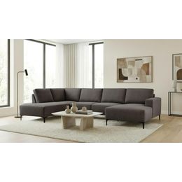 Wohnlandschaft Home Affaire "Tournon U-Form, XXL Sofa, Breite 333 cm, Webstoff, Chenille", grau (anthrazit), B:333cm H:85cm T:198cm, 100% Polyester, Sofas, Wohnlandschaft, Designsofa im nordischen Stil, Wellenunterfederung, Metallf&uuml;&szlig;e