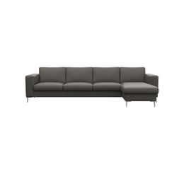Ecksofa FLEXLUX "Fiore, super Sitzkomfort durch Kaltschaum im Sitz, L-Form", grau (warm mineral), B:295cm H:85cm T:159cm, Sofas, Ecksofa, breite Armlehnen, F&uuml;&szlig;e Alu