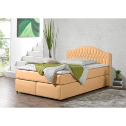 Boxspringbett Maintal, braun (karamell), Liegefl&auml;che B/L: 140cm x 200cm, H3, 5-Zonen-Tonnentaschen-Federkernmatratze, Seitliche Einfassung Unterbox und Obermatratze: Mikrovelours (100% Polyester);Spiegelfl&auml;che der Unterbox und Obermatratze: 100% Polyester, Komplettbetten, Boxspringbett, in diversen Ausf&uuml;hrungen