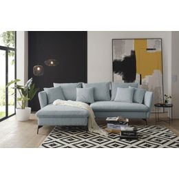 Ecksofa OTTO HOME "LIVORNO,258 cm, L-Form", grau (graublau), B:258cm H:91cm, 100% Polyester;PU-Schaum und Nosag-Federung.;Federung Ottoman : 12 x Feder Type B 1650mm;Ferderung 2 Sitzer: 10 x Feder Type B 650 mm;Sitz und Funktion: Schaum T30/40 8 cm., Sofas, Ecksofa, Schlaffunktion u. Bettkasten (139/224cm), Samt, Struktur, Webstoff