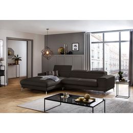 Ecksofa W.Schillig "piedroo, Designsofa mit tollem Sitzkomfort, bequem und elegant, L-Form", braun (braun z59), B:303cm H:70cm T:193cm, Longlife Xtra-Leder Z59: Glattleder mit modischer Pr&auml;gung. Hautst&auml;rke 0, 9 - 1, 1 mm, Sofas, Ecksofa, Kopfteilverstellung, wahlweise mit Sitztiefenverstellung, Breite 303cm