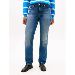 Straight-Jeans Tommy Hilfiger "DNM CLASSIC STRAIGHT RW", Damen, Gr. 34, L&auml;nge 32, glow, Denim/Jeans, Obermaterial: 100% Baumwolle, Abriebeffekte, straight fit kn&ouml;chellang, Jeans Straight-Jeans