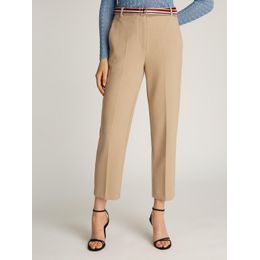 Webhose Tommy Hilfiger "PUNTO SLIM STRAIGHT PANT", Damen, Gr. 46, N-Gr, beige (classic beige), Web, Obermaterial: 68% Polyester, 28% Viskose, 4% Elasthan, meliert, slim fit kniefrei, Hosen Webhose, mit B&uuml;gelfalten, Metalllabel