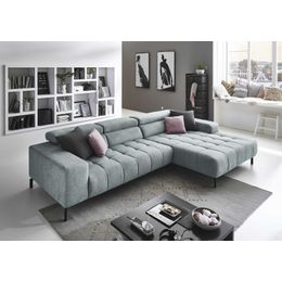Ecksofa DIE PLANBAR "MP-IN18022 L-Form", grau (steel), B:321cm H:74cm T:190cm, 100% Polyester, Sofas, Ecksofa, mit Kopfteilverstellung & Zierkissen, optional Sitztiefenverstellung