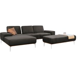 Ecksofa W.Schillig "run, Designsofa mit tollem Sitzkomfort, L-Form", grau (graphit z73), B:279cm H:88cm T:178cm, Longlife Xtra-Leder Z73: Naturwalkleder der Luxusklasse aus den erlesensten Rohh&auml;uten. Hautst&auml;rke 1, 1 &ndash; 1, 3 mm;ROHLEDER Jacquard-Flachgewebe Q2 W60 (63% Polyester, 37% Polyacryl);ROHLEDER Chenille-Flachgewebe Q2 W77 (68% Polyacryl, 32% Polyester);Stoff S37 (100% Polyester), Sofas, Eck
