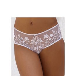 Stringpanty Lascana "Maria", Damen, Gr. 40/42, wei&szlig; (uni wei&szlig;), Mesh, Obermaterial: 76% Polyamid, 21% Polyester, 3% Elasthan, figurbetont, Unterhosen Stringpanty, mit bunten Blumen aus Stickereispitze, Topseller
