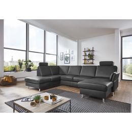 Wohnlandschaft DIE PLANBAR "PN-EM18013 U-Form, mit Kopfst&uuml;tzen", grau (anthrazit), B:305cm H:100cm T:200cm, Sofas, Wohnlandschaft, wahlweise mit Bettfunktion und Stauraum