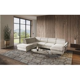 Wohnlandschaft Home Affaire "Calypso U-Form", beige (nature), B:334cm H:85cm T:227cm, 100%Polyester, Sofas, Wohnlandschaft, wahlweise mit motorischer Relaxfunktion