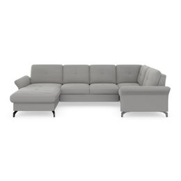 Wohnlandschaft Home Affaire "Calando U-Form", silber, B:326cm H:91cm T:188cm, 90% Polyester 10% Polyamid, Sofas, Wohnlandschaft, wahlweise mit Bettfunktion, Bettkasten und Armteilfunktion