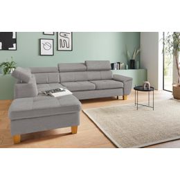Ecksofa exxpo - SOFA FASHION "Enya, hoher Sitzkomfort, Breite 266cm, bequem, 12cm hohe F&uuml;&szlig;e, L-Form", silber, B:266cm H:79cm T:232cm, Luxus-Microfaser Vintageoptik (100% Polyester);Webvelours (92% Polyester, 8% Nylon), Sofas, Ecksofa, mit Kopfteilverstellung, wahlweise Bettfunktion u. Bettkasten