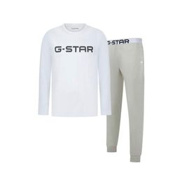 G-Star Raw Pyjama G-STAR "STONE, LONG SLEEVE T-SHIRT & CUFFED PANTS SLEEP SET", Herren, Gr. L, hellwei&szlig;, grau marl, Jersey, Obermaterial: 95% Baumwolle, 5% Elasthan, unifarben, regular fit lang, Rundhals, Homewear-Sets Pyjama, in elastischer Baumwoll-Qualit&auml;t, Regular Fit