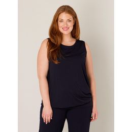 Longtop Base Level Curvy "Yasmina", Damen, Gr. 44, blau (marine), Jersey, Obermaterial: 94% Viskose, 6% Elasthan, unifarben, Basic, figurbetont h&uuml;ftbedeckend, Rundhals, Tops Longtop, Formgebendes B&uuml;ndchen am Saum