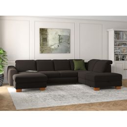 Sit & More Wohnlandschaft SIT & MORE "Dundee U-Form", braun (espresso), B:338cm H:86cm T:219cm, Sofas, Wohnlandschaft, mit Federkern und Massivholzf&uuml;&szlig;en, wahlweise mit Kopfteilverstellung
