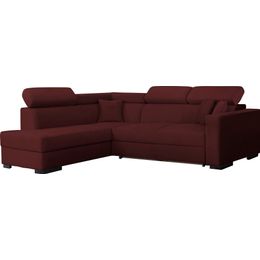 Ecksofa Home Affaire "Tulio L-Form", rot (bordeaux), B:267cm H:95cm T:198cm, Struktur fein (100% Polyester);Struktur (100% Polyester);Samtstruktur (100% Polyester), Sofas, Ecksofa, wahlweise mit Bettfunktion und Bettkasten, incl. 3 Zierkissen