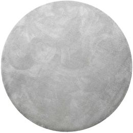 Teppich HOMIE LIVING "Pisa", grau (hellgrau), H:25mm &Oslash;:200cm, Polyester, Teppiche, Teppich, Hochflor, Microfaser, uni, weich, Shaggy, Wohnzimmer, Schlafzimmer