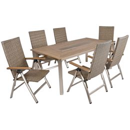 Garten-Essgruppe Garden Pleasure "FLORENCE", beige (champagner, teak, optik, braun, braun, champagner), B:192cm H:108cm T:300cm, Aluminium, Kunststoff, Polystyrol, Sitzm&ouml;bel-Sets, Garten-Essgruppe, mit verstellbarem R&uuml;ckenelement