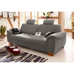 3,5-Sitzer Home Affaire "Husum", grau, B:225cm H:90cm T:106cm, Luxus-Microfaser mit Druck (100% Polyester);Luxus-Microfaser in Lederoptik (100% Polyester);Luxus-Microfaser ALTARA NUBUCK (100% Polyester), Sofas, 3 5-Sitzer, mit Sitztiefenverstellung, Kontrastnaht und Federkern