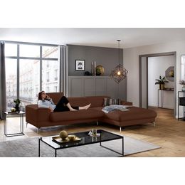 Ecksofa W.Schillig "piedroo, Designsofa mit tollem Sitzkomfort, bequem und elegant, L-Form", braun (tabacco z69), B:303cm H:70cm T:193cm, Longlife Xtra-Leder Z69: Das feinnarbige, gedeckte Softleder Z69 besticht durch seine au&szlig;ergew&ouml;hnliche Weichheit im trendigen &raquo;Vintage-Look&laquo;, Hautst&auml;rke 0, 9 - 1, 1 mm, Sofas, Ecksofa, Kopfteilverstellung, wahlweise mit Sitztiefenverstellung, Breite 303cm