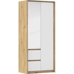 Dreht&uuml;renschrank Rauch "Mainz mit Spiegel und Passepartout", wei&szlig; (eiche artisan, alpinwei&szlig;), B:96cm H:212cm T:58cm, Holzwerkstoff, Schr&auml;nke, Dreht&uuml;renschrank, optional mit Beleuchtung, Au&szlig;ent&uuml;ren mit Push-to-Open Funktion