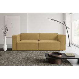 Schlafsofa WERK2 "Kansas Breite 252 cm, mit extragro&szlig;er Liegefl&auml;che 202x152 cm", gelb, B:252cm H:76cm T:99cm, 100% Polyester, Sofas, Schlafsofa, Pflegeleichte Bez&uuml;ge: aktuellen Cord- oder weichem Strukturstoff