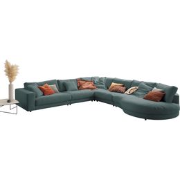Ecksofa 3C CANDY "Enisa II, bequem und komfortabel, Mega Familiensofa, L-Form", blau (petrol), B:225cm H:86cm T:395cm, 100% Polyester, Sofas, Ecksofa, incl. 3 Flatterkissen, wahlweise mit Flecken-Schutz-Bezug Easy care