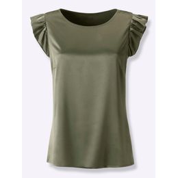 CR&Eacute;ATION L Blusentop CREATION L, Damen, Gr. 52, gr&uuml;n (khaki), 97% Polyester, 3% Elasthan, unifarben, Rundhals, Blusen Blusentop
