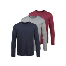 MAN'S WORLD Langarmshirt MAN'S WORLD "neue Farbe ", Herren, Gr. 48/50 (M), bunt (rot, marine, grau, meliert), Single Jersey, Obermaterial: 100% Baumwolle, unifarben, Basic, regular fit, Rundhals, normaler Saum, Shirts Langarmshirt, Langarm, unifarben, aus Baumwolle, im 3er-Pack, Topseller