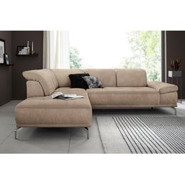 Ecksofa Home Affaire "Caluna", beige, B:262cm H:97cm T:233cm, Luxus-Microfaser Vintageoptik (100% Polyester);Flachgewebe Mura: (100% Polyester);Luxus-Mikrofaser (90% Polyester, 10% Polyamid), Sofas, Ecksofa, Inkl.Sitztiefenverstellung, wahlweise mit Kopf- und Armteilverstellung