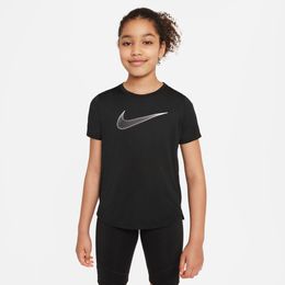 Trainingsshirt Nike "DRI-FIT ONE BIG KIDS (GIRLS) SHORT-", M&auml;dchen, Gr. XS, schwarz, Obermaterial: 100% Polyester, Shirts Trainingsshirt, f&uuml;r vielseitige sportliche Aktivit&auml;ten, Kurzarm, aus Polyester