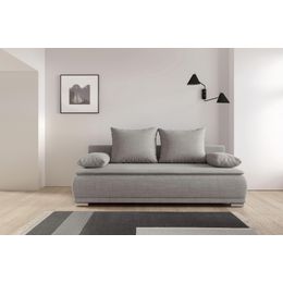Schlafsofa WERK2 "Biggi komfortabel & elegant, Schlaffunktion, Bettkasten, Breite 206 cm", grau (hellgrau), B:206cm H:88cm T:91cm, 100% Polyester, Sofas, Schlafsofa, inkl. losen Kissen, Struktur fein, weich BREEZE, Hellgrau