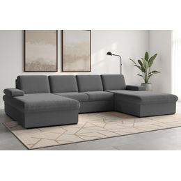 Sit & More Wohnlandschaft SIT & MORE "Moreno U-Form, B: 309 cm", grau (dunkelgrau), B:309cm H:82cm T:171cm, 95% Polyester, 5% Polyamid, Sofas, Wohnlandschaft, mit Armteilverstellung, optional Bettfunktion