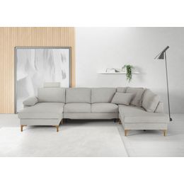 Wohnlandschaft 3C CANDY "Lecce, wahlweise PUR-Schaumstoff oder Tonnentaschenfederkern U-Form", silber (silberfarben), B:339cm H:86cm T:220cm, 95% Polyester, 5% Nylon, Sofas, Wohnlandschaft, Bettkasten in Umbauecke und Longchair, sowie Querschl&auml;fer im 2-Sitzer