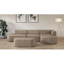 Ecksofa OTTO HOME "EIVIND Designer Sofa mit Ottomane rechts/links, B/T/H: 343/159/72 cm", grau (taupe), B:343cm H:72cm T:159cm, 100% Polyester, Sofas, Ecksofa, L-Form mit Wellenunterfederung, auch in Feincord und Boucl&eacute;